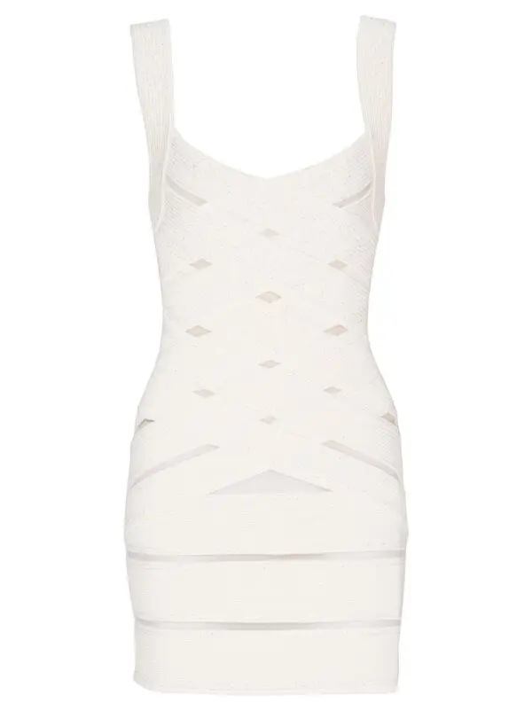 Balmain Mesh Knit Bodycon Dress - White