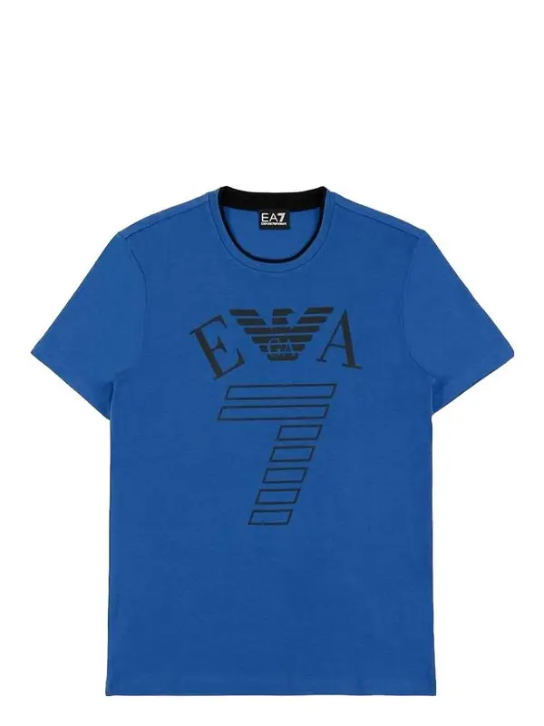 EA7 Logo T-shirt With Round Neck - Blue
