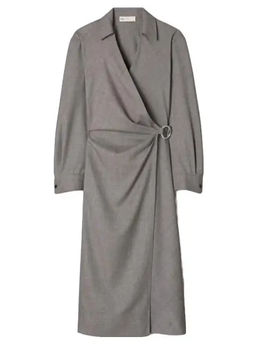 Tory Burch Wool Wrap Dress With Waist Buckle - Gray