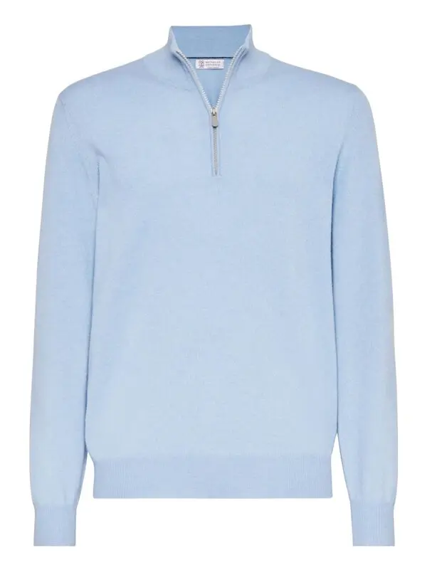 Brunello Cucinelli Half-zip Cashmere Cardigan - Light Blue