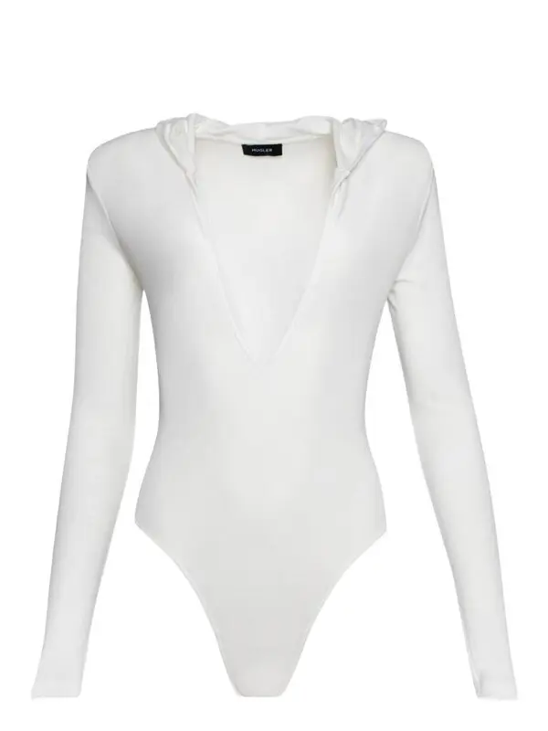 MUGLER Hooded V-neck Bodysuit - Snow-white