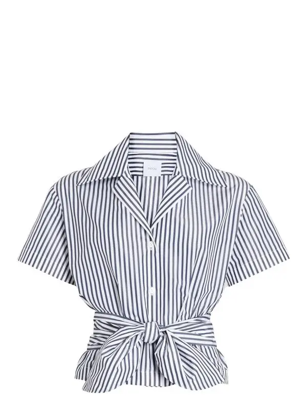 PATOU Striped Knotted Shirt Top - Blue And White