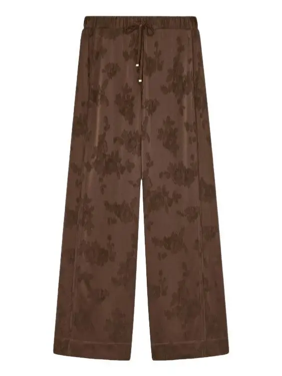 GANNI Satin Floral Wide-leg Trousers - Espresso