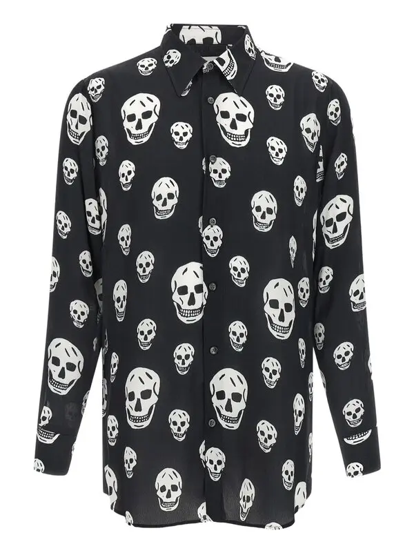 Alexander McQueen Skull Printed Long-sleeved Shirt - White/black