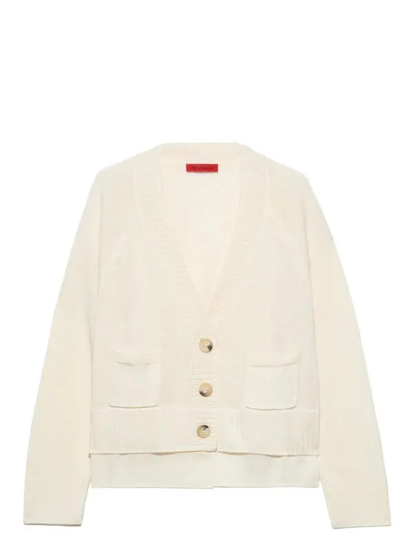 MAXCO. Max&co. Linen Blend Knit Cardigan With V-neck And Patch Pockets - White