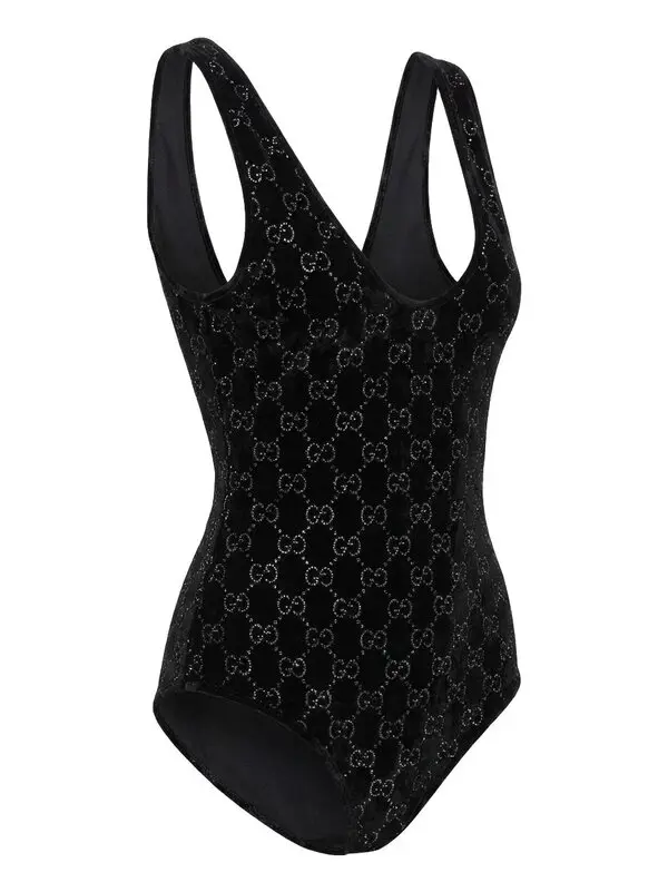Gucci Chenille Bodysuit With Gg Crystals - Black