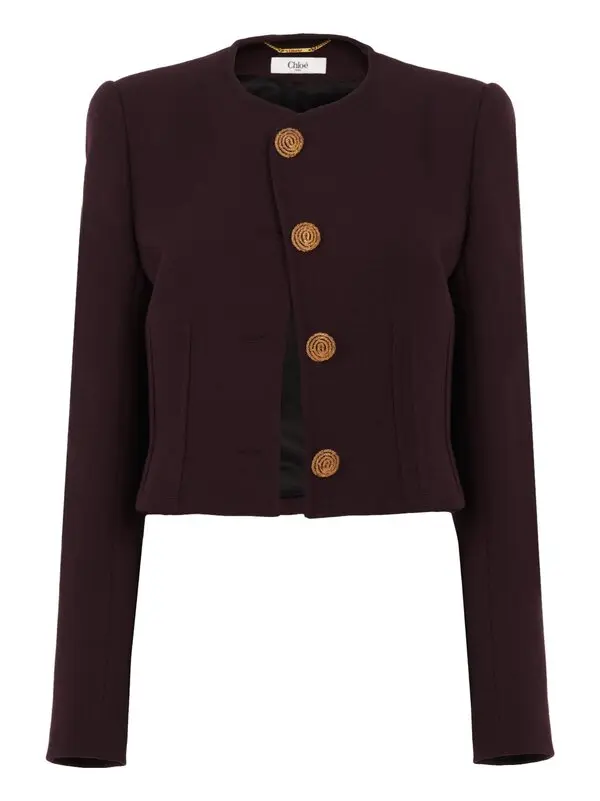 Chloé Collarless Cropped Wool Crepe Jacket - Dark Purple