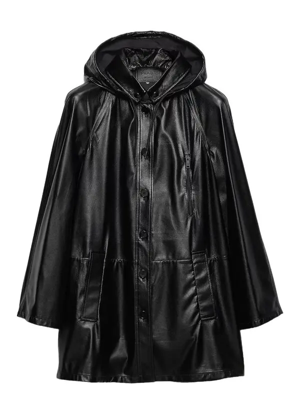Prada Hooded Nappa Leather And Fabric Caban Jacket - Black