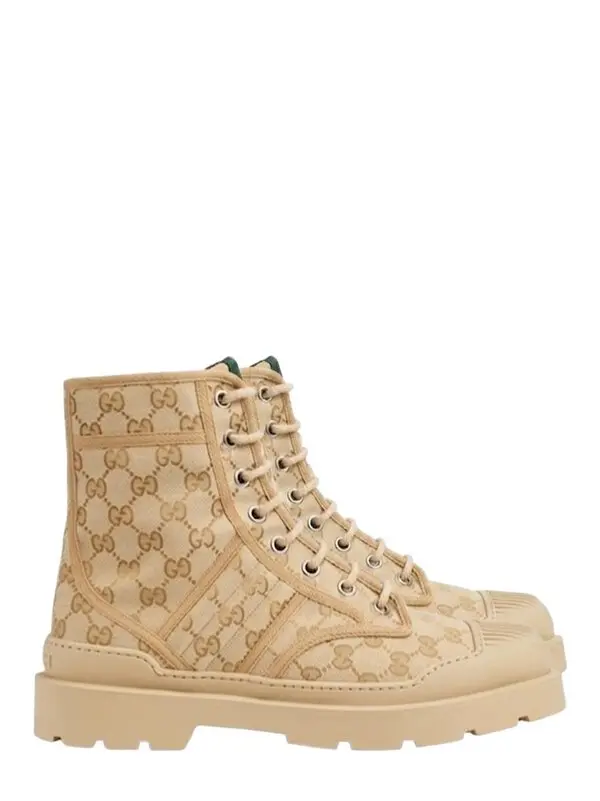Gucci Gg Canvas Lace-up Boots - Beige