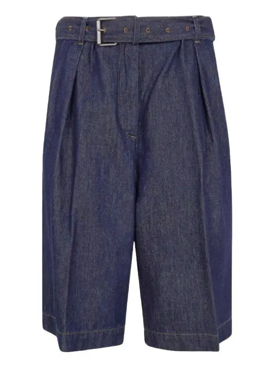 Dries Van Noten Wide-leg Denim Shorts With Belt - Indigo