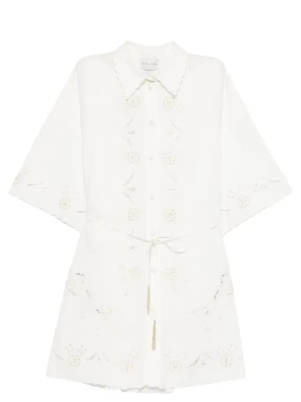 FORTE_FORTE Embroidered Button-up Mini Dress With Tie Waist - White