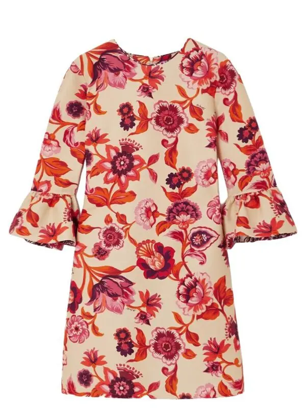 La DoubleJ Floral-print Cady Mini Dress - Nude