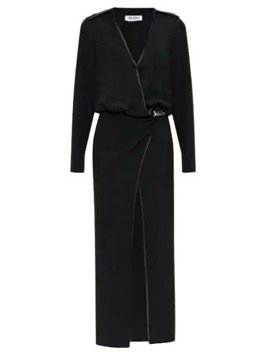 Attico Midi Dress With Plunging Neckline And Slit - Black