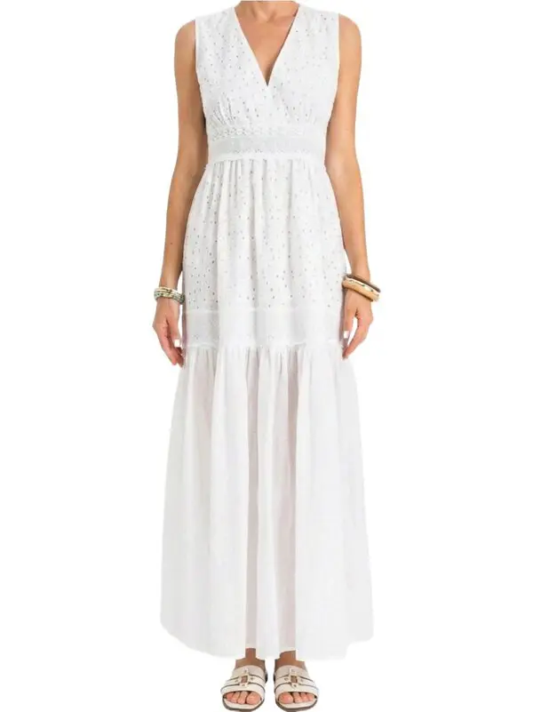 TWINSET Sleeveless Embroidered Maxi Dress - White
