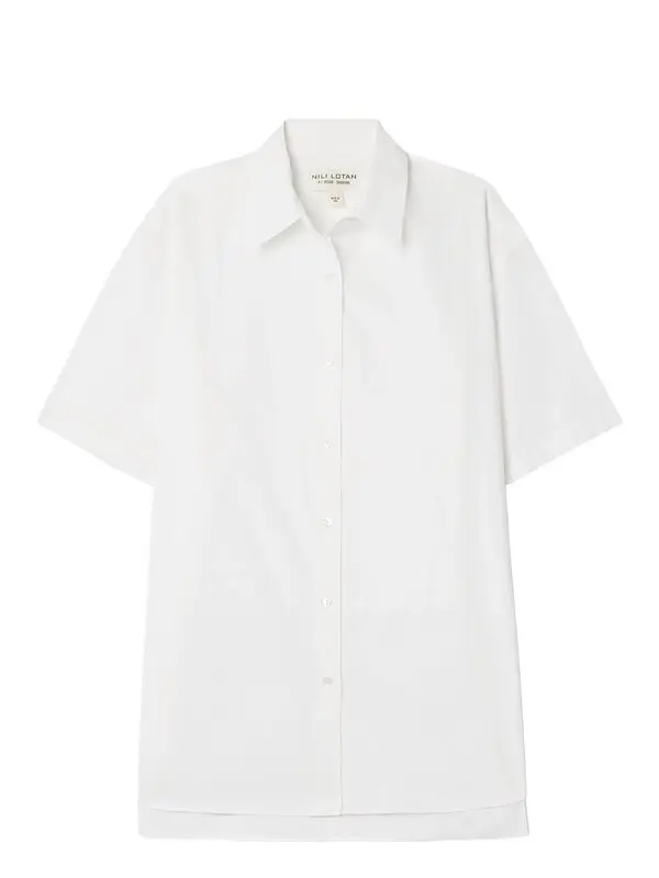 NILI LOTAN Alban Short-sleeve Button-down Shirt - White