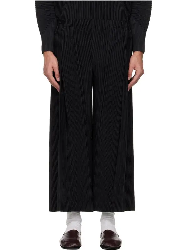 Issey Miyake Pleated Knit Wide Leg Pants - Black