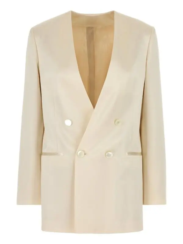 Alberta Ferretti Double Breasted Satin Blazer - Nude
