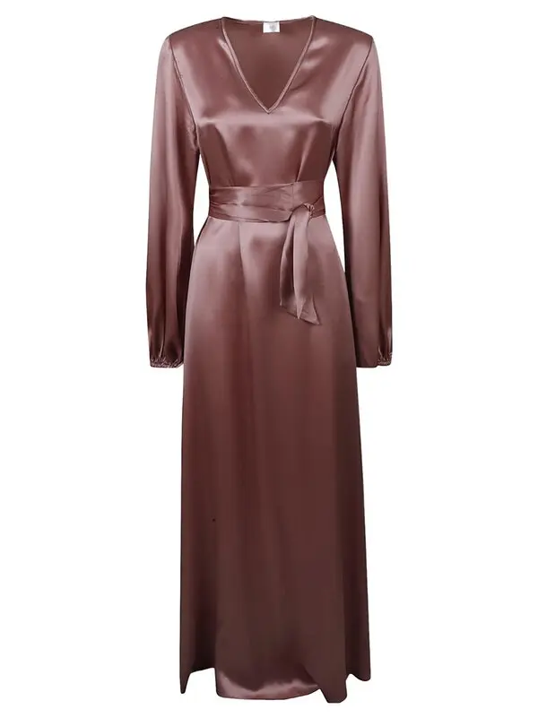 Eleventy Long Sleeve V-neck Wrap Dress - Red