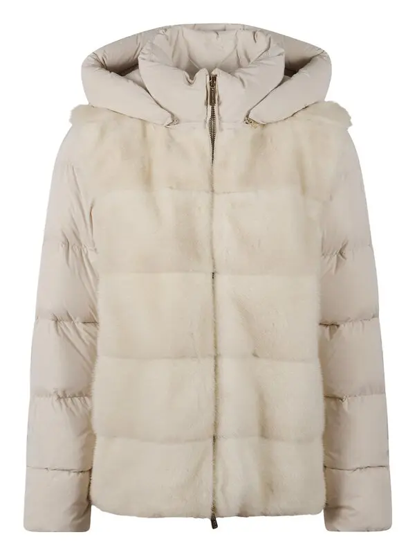 MOORER Hooded Quilted Jacket With Paneled Detailing - Nude