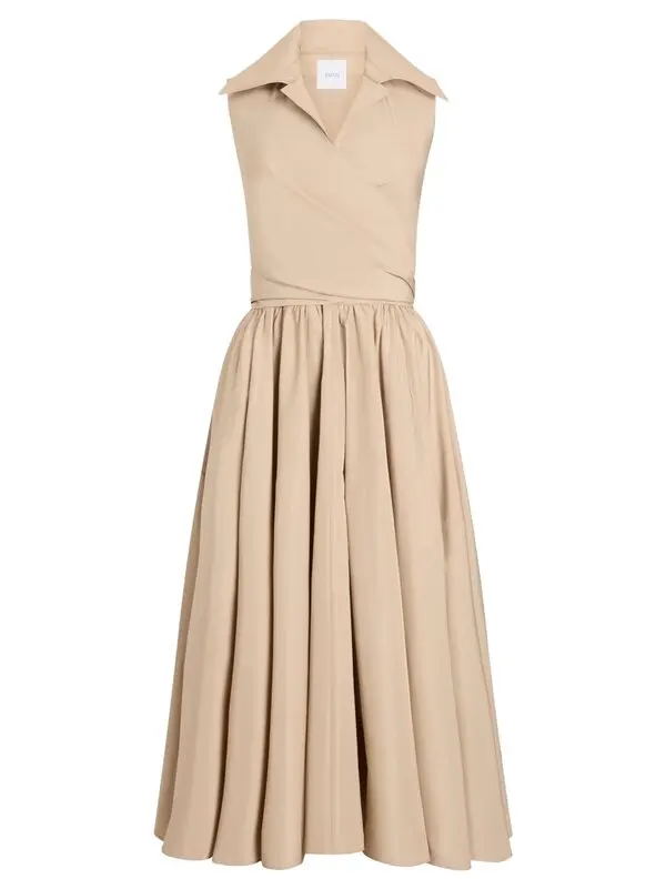 PATOU Sleeveless Collared Draped Midi Dress - Nude
