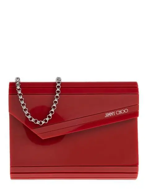 JIMMY CHOO Logo Printed Mini Clutch Bag With Metal Chain - Red