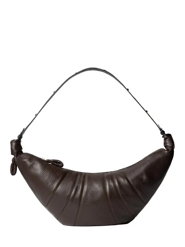 LEMAIRE Large Croissant Shoulder Bag With Studded Strap - Dark Chocolate