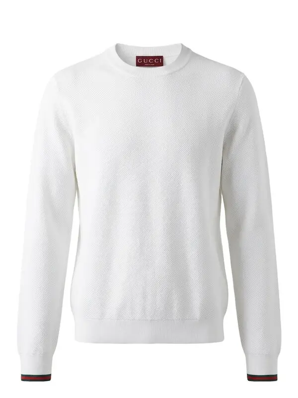 Gucci Cotton Piquet Sweater With Web Trim - White