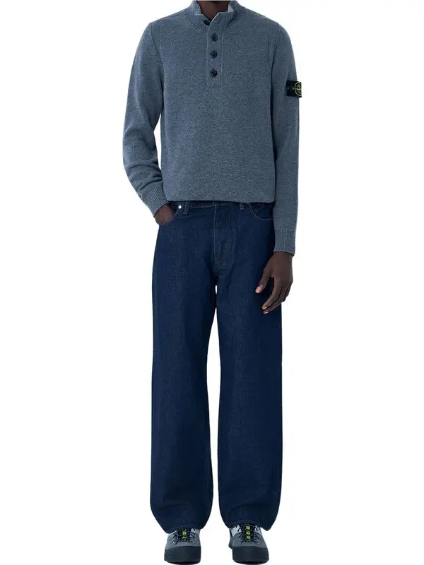 Stone Island Logo Patch Loose Fit Jeans - Blue
