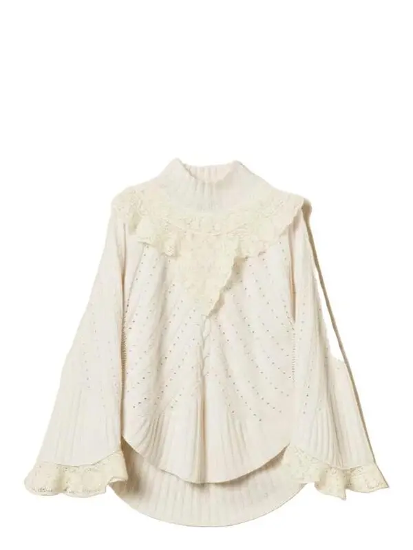 TWINSET Crochet-panel Jumper With Lace Trim - White