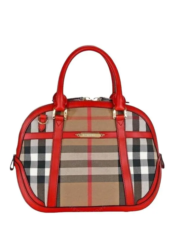 Burberry Checked Top Handle Handbag - Red