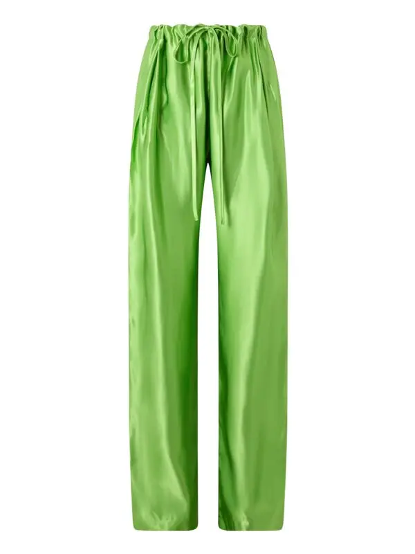 Khaite Palazzo Trousers In Glossy Satin - Bright Green