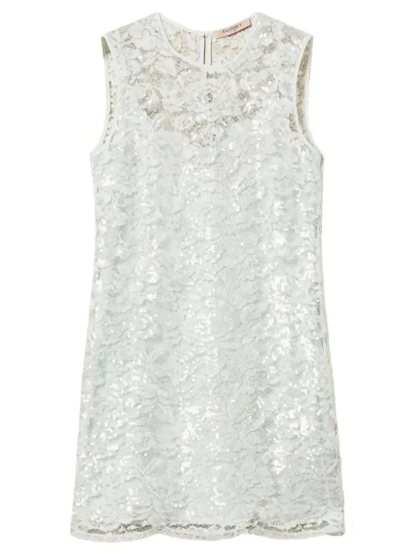 TWINSET Sequin Lace Mini Dress - White