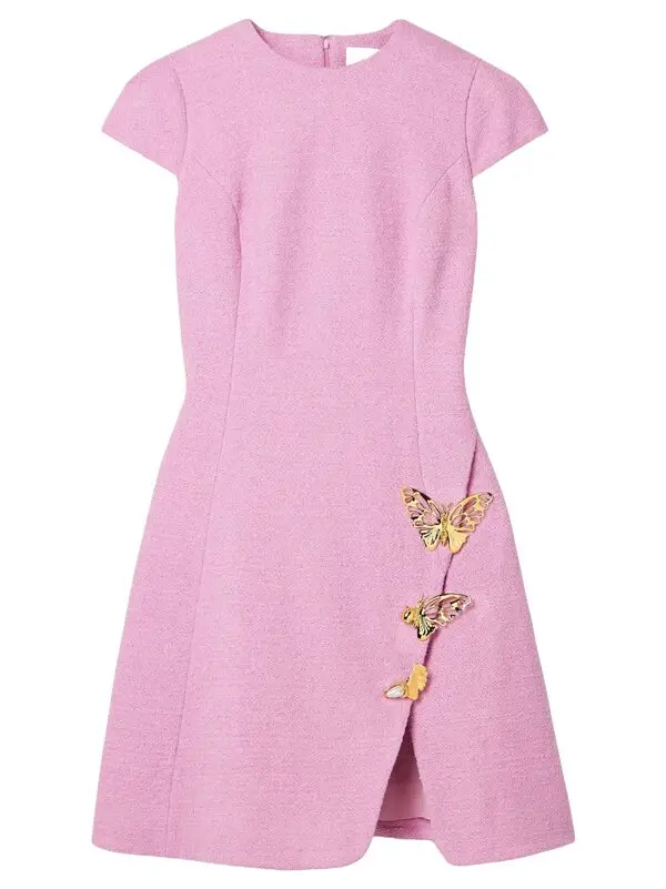 Oscar De La Renta Embellished Cotton-blend Tweed Mini Dress - Pink