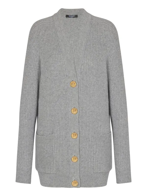 Balmain Buttoned V-neck Cardigan - Grey