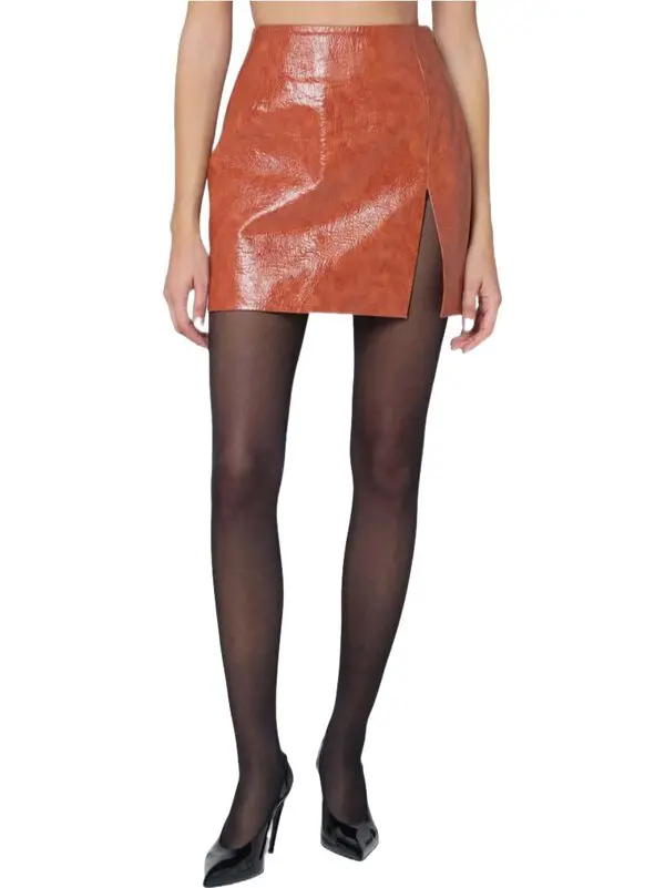 Andamane Faux Leather Mini Skirt With Side Zip - Brown