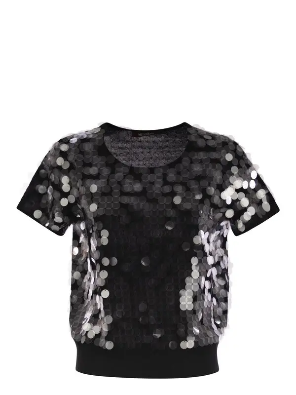 Max Mara Sequin Embellished Short Sleeve Jumper - Black
