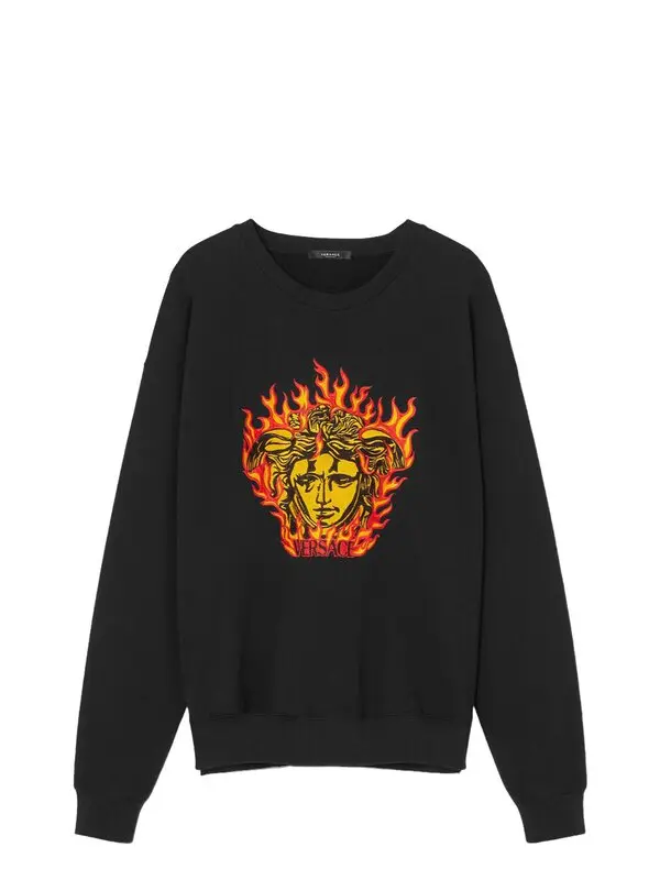 Versace Medusa Flame Embroidered Crewneck Sweatshirt - Black