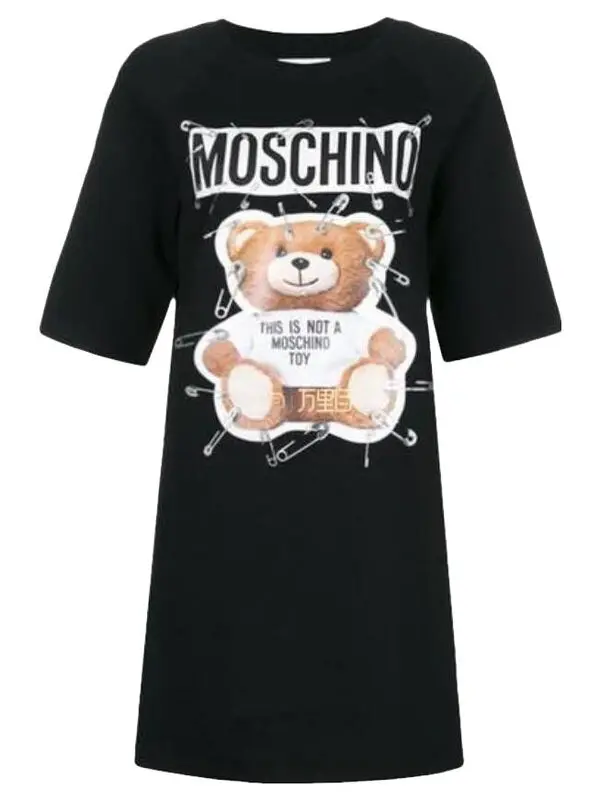 Moschino Printed Dress With Logo And Teddy Bear Graphic - Black