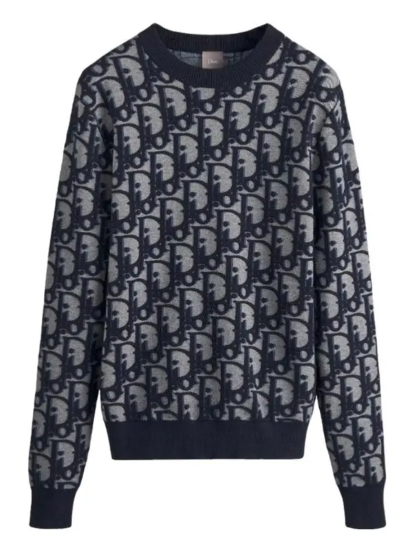 Dior Oblique Jacquard Knitted Sweater - Blue