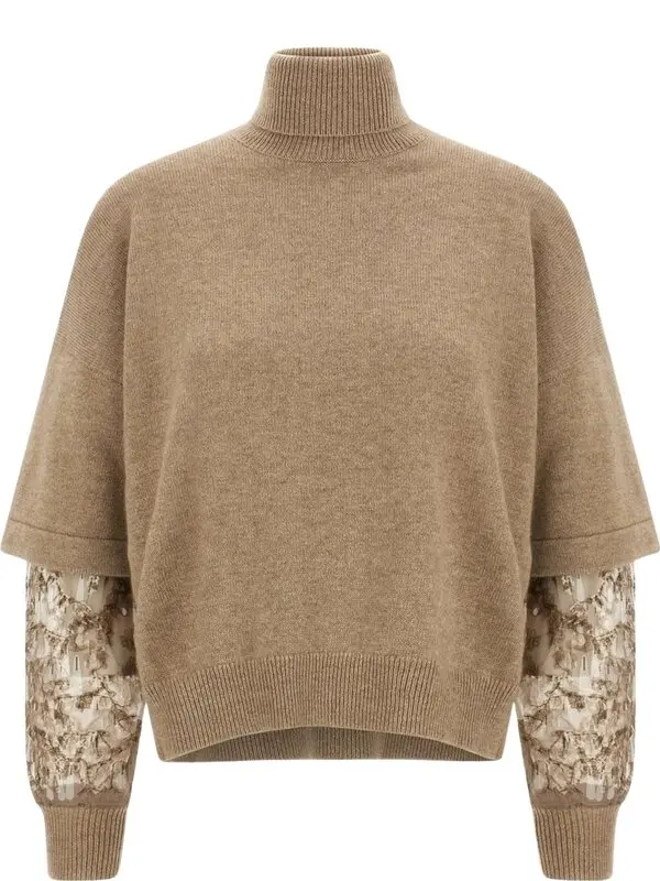 Brunello Cucinelli Sequin-embellished High-neck Sweater - Brown