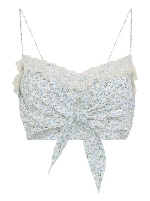 Ermanno Scervino Sleeveless Floral Lace Trim Crop Top - White