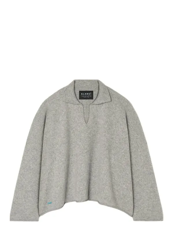 Alanui Ribbed Polo Neck Top With Rolled Hem - Grey