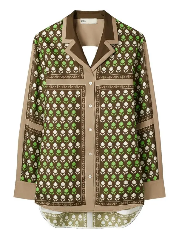 Tory Burch Printed Twill Shirt - Chocolate Pomegranate