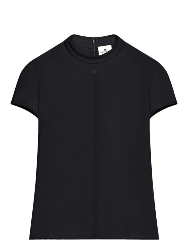 COURREGES Short Sleeve Embroidered Logo Top - Black