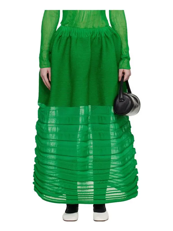 Issey Miyake Ribbed Knit Midi Skirt - Green