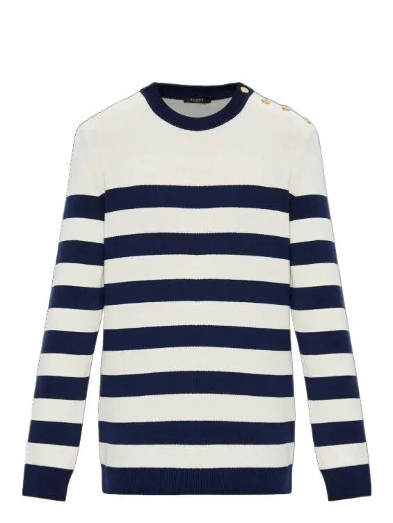 Balmain Striped Crew Neck Jumper - White