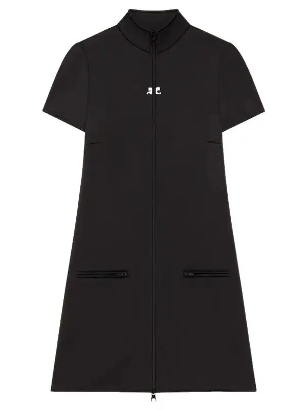 COURREGES Short Sleeve Mock Neck Tracksuit Mini Dress - Black