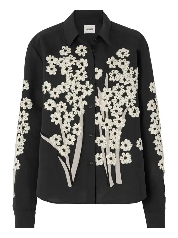 Khaite Argo Appliqué Silk Cotton Shirt - Black