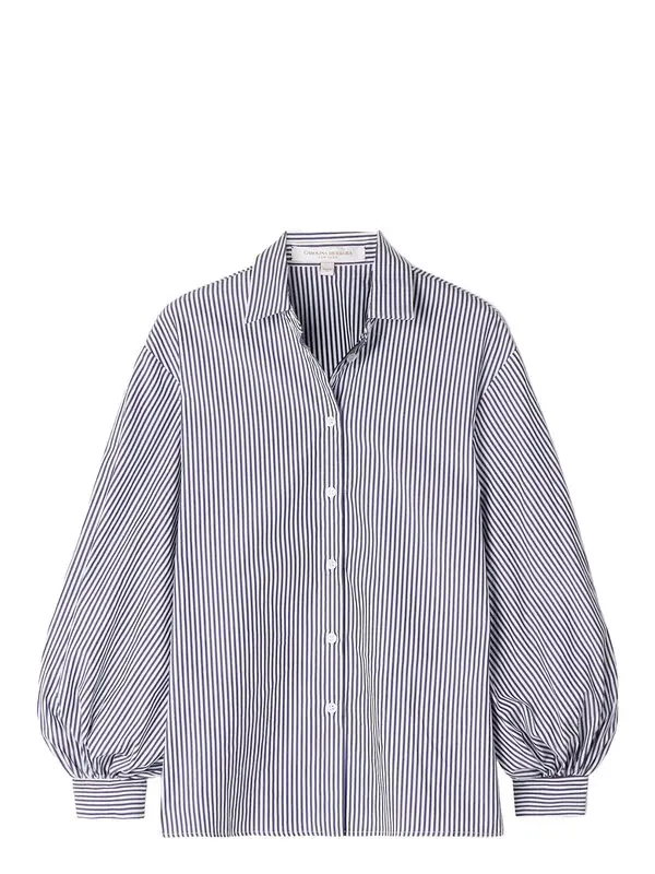 Carolina Herrera Striped Cotton Poplin Puff Sleeve Shirt - White