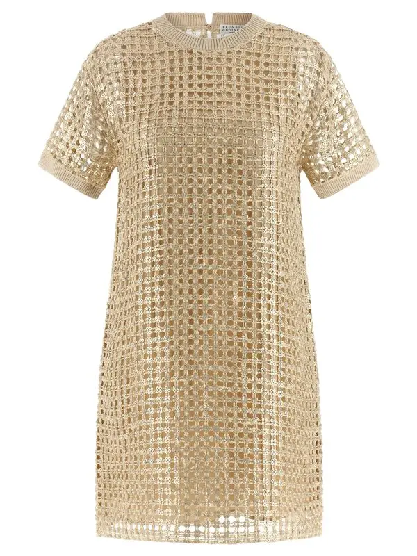 Brunello Cucinelli Sequined Knit Mini Dress - Nude